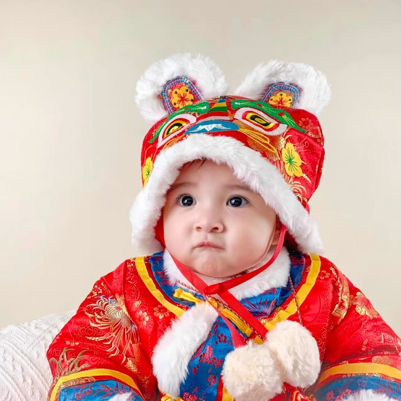 Chinese Style Baby 100 Days Red Clothes Tiger Hat Newborn Hooded Romper ...