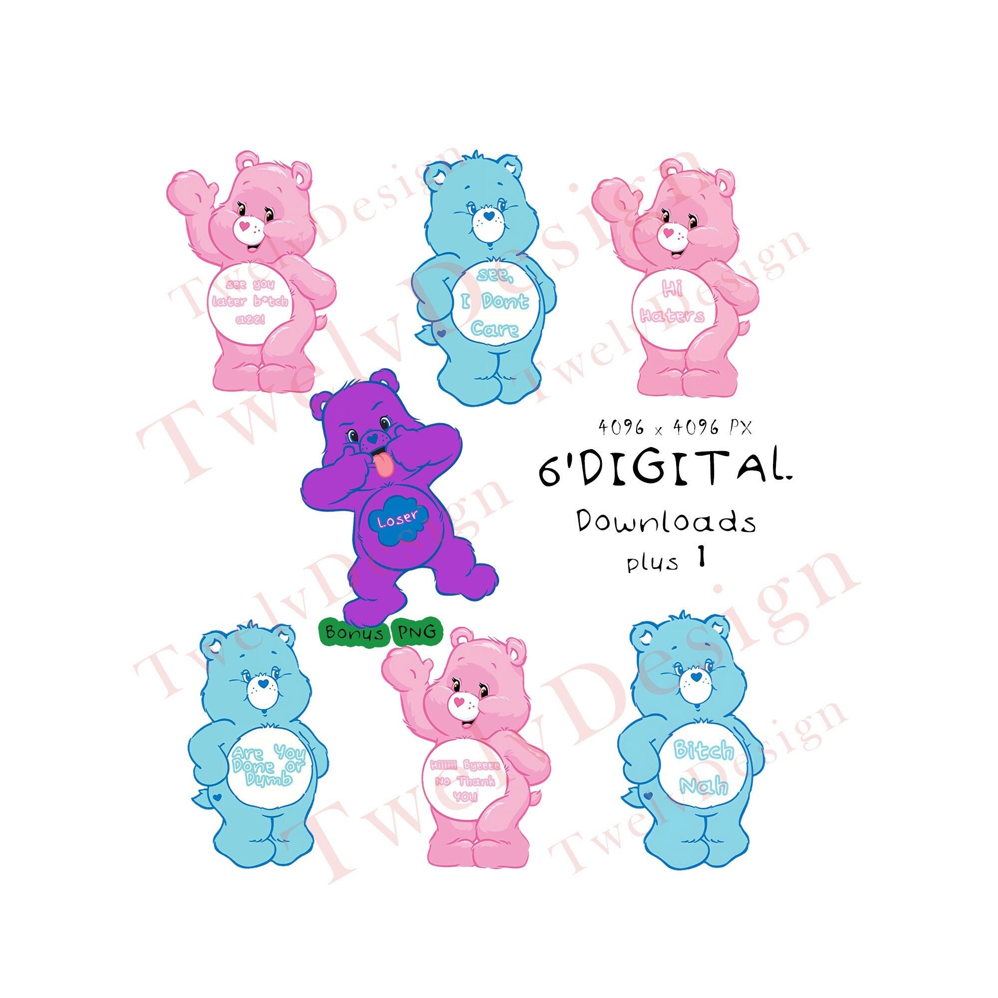 Swear Care Bear Design Download, 6 Carebear PNG Files, Swear Bear ...