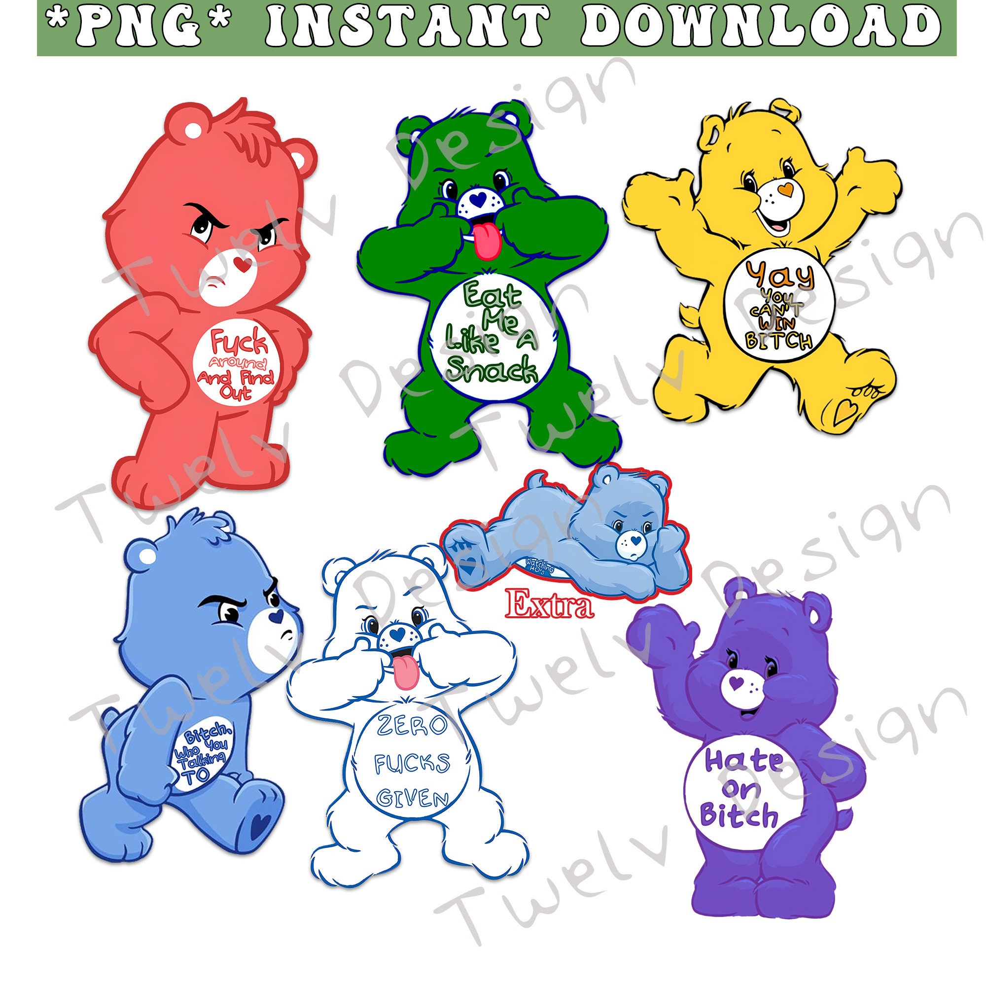 Swear Bear Digital Download, Swear Care Bear Design Download, 6 ...