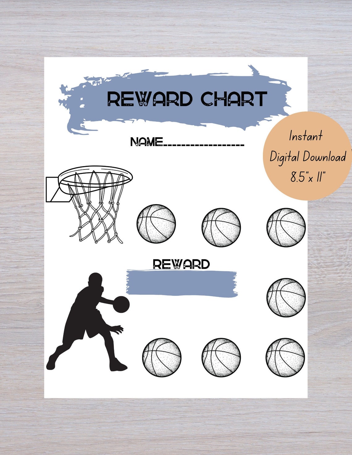 Basketball Reward Chart Digital Download, Kids PDF Sticker Chart ...