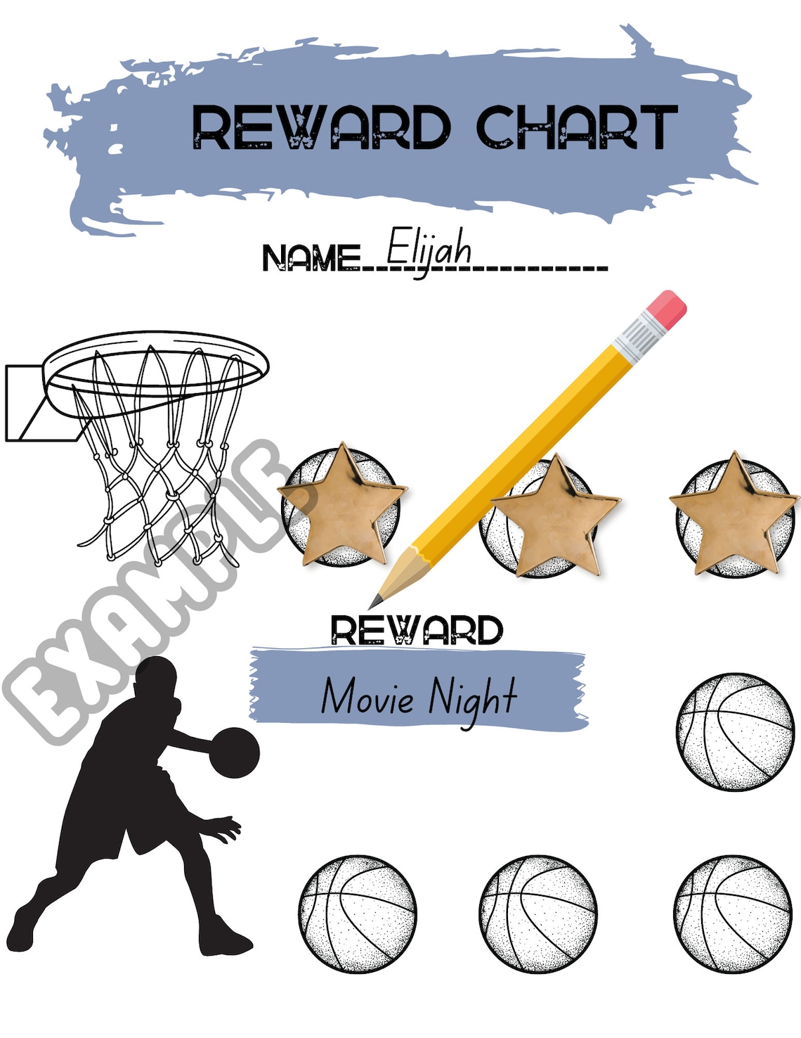 Basketball Reward Chart Digital Download, Kids PDF Sticker Chart ...