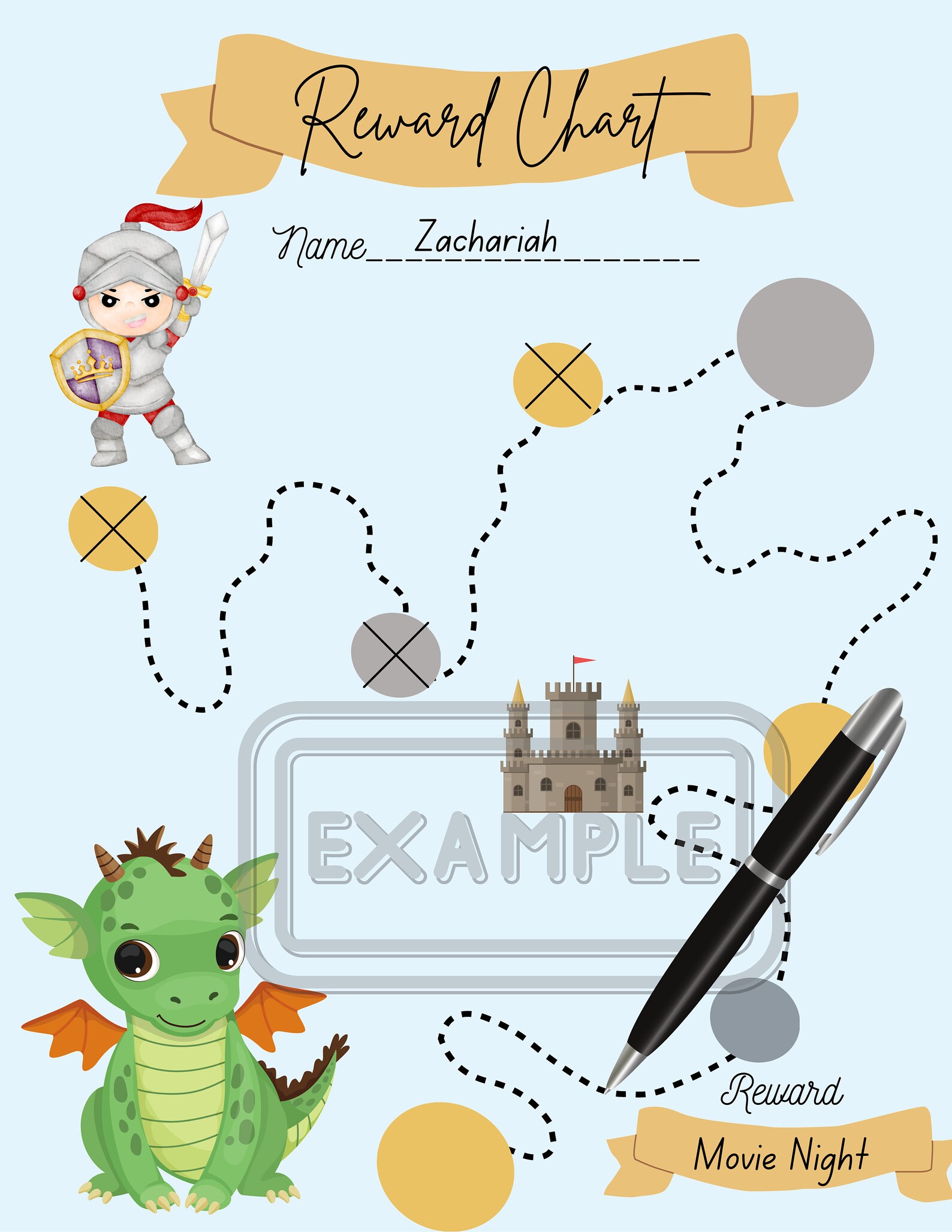 Little Knight Reward Chart PDF Download, Knight and Dragon Potty Chart ...