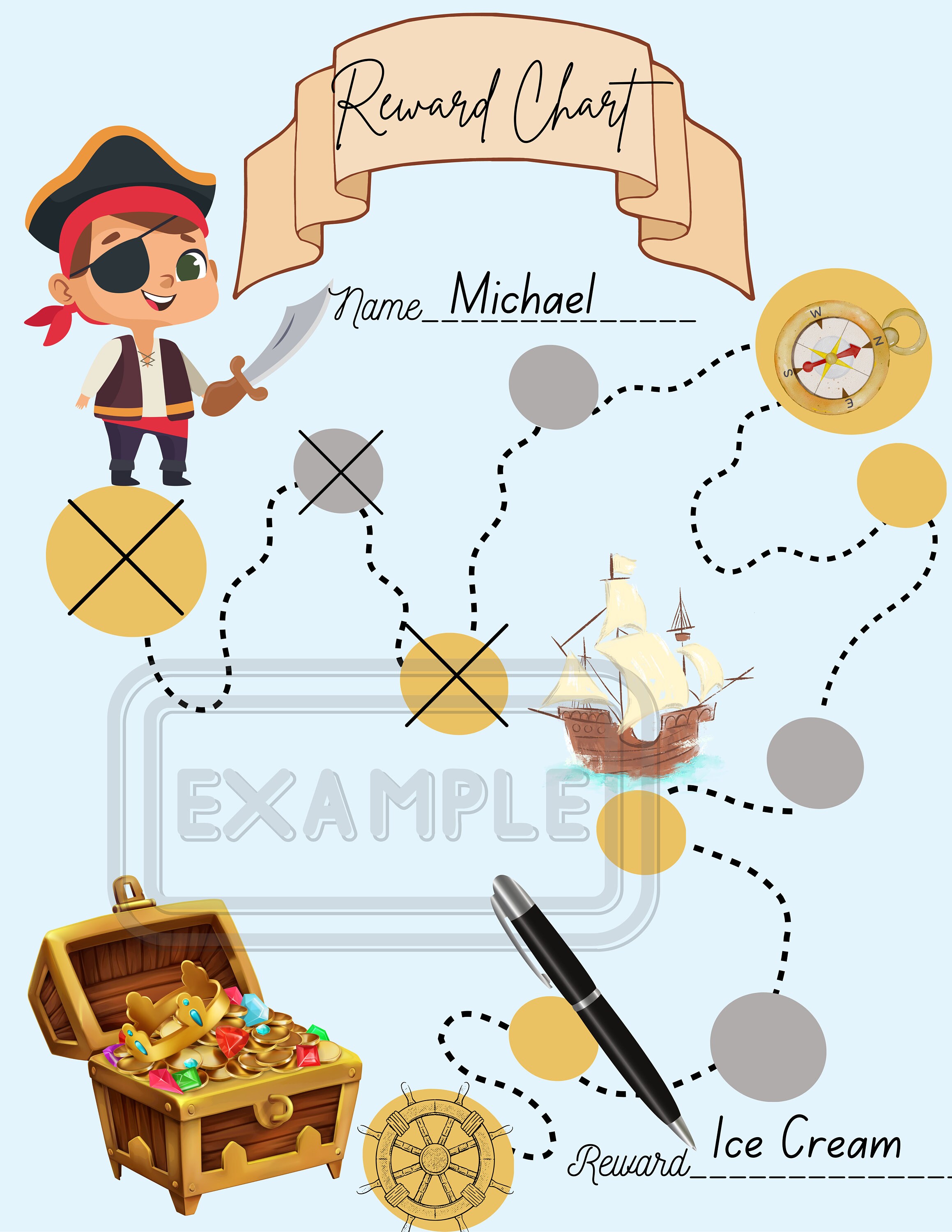 Pirate Reward Chart Girl and Boy Instant Download, Pirate Potty Chart ...