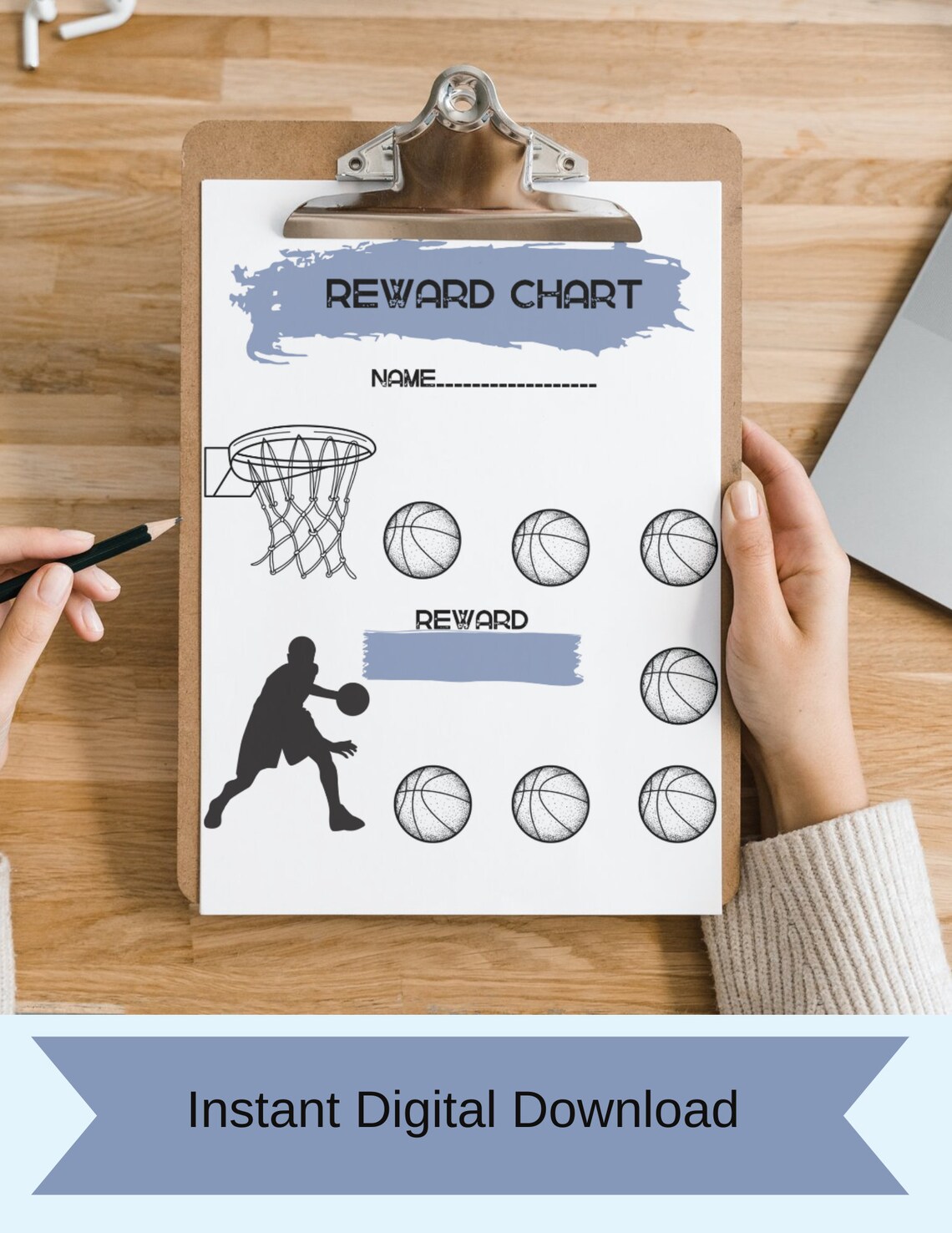 Basketball Reward Chart Digital Download, Kids PDF Sticker Chart ...