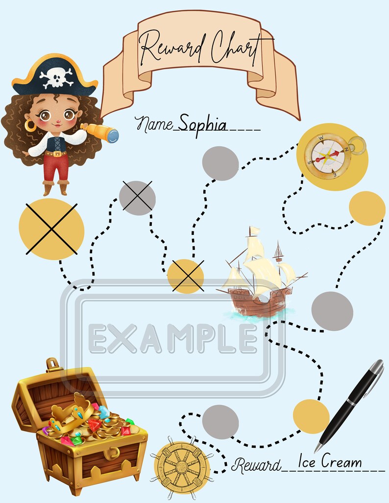 Pirate Girl Reward Chart Instant Download, Pirate Potty Chart, Behavior ...