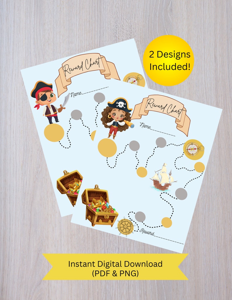 Pirate Reward Chart Girl and Boy Instant Download, Pirate Potty Chart ...