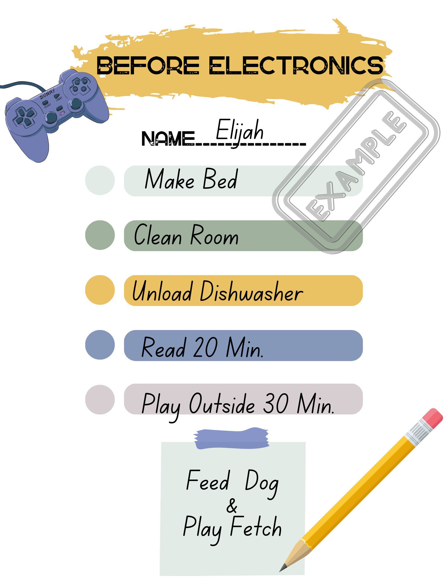 Before Electronics Chore Chart Digital Download, Chore List PDF, Chore ...