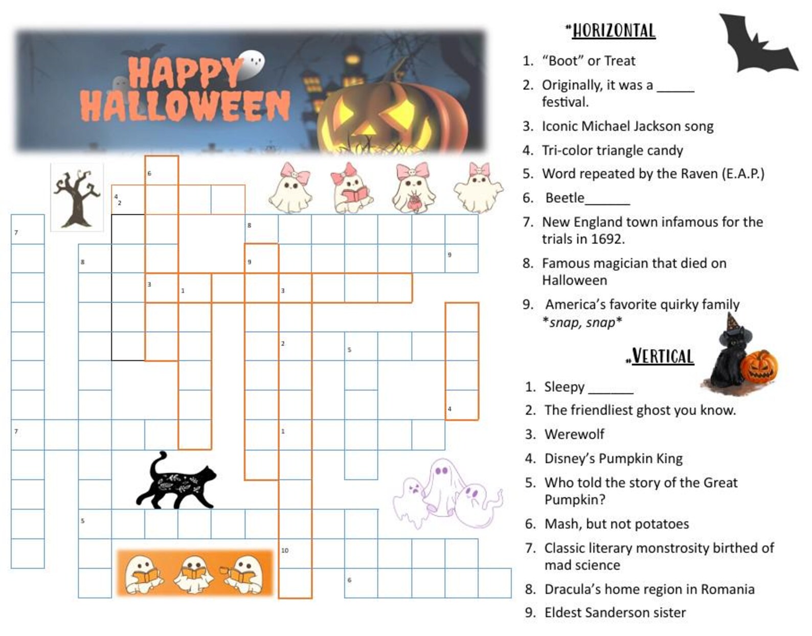 Halloween Crossword Puzzle, October, Game, Brain Teaser, Activity ...