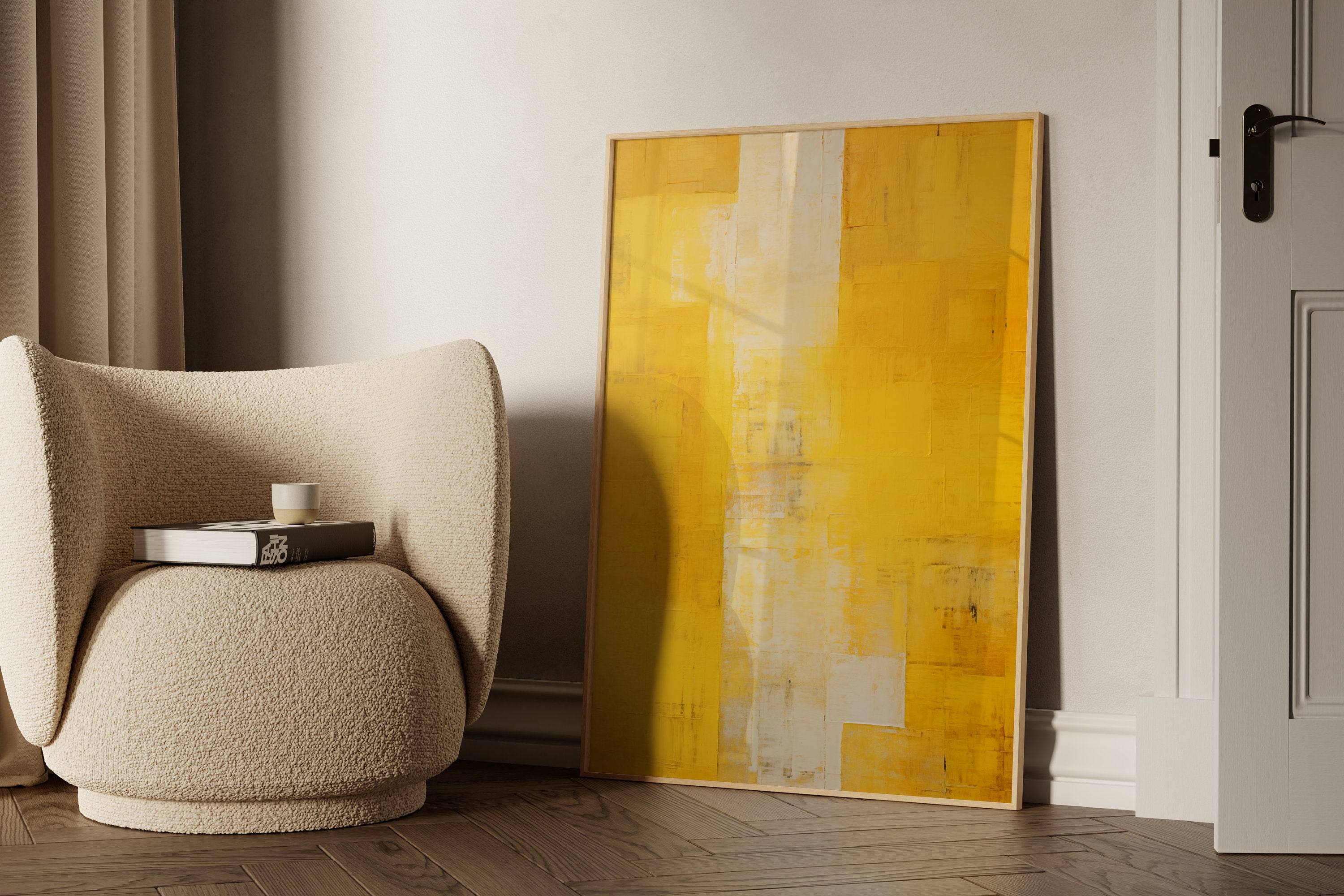 Yellow Minimalist Monochromatic Wall Art, Brushstroke Wall Art, Oil ...
