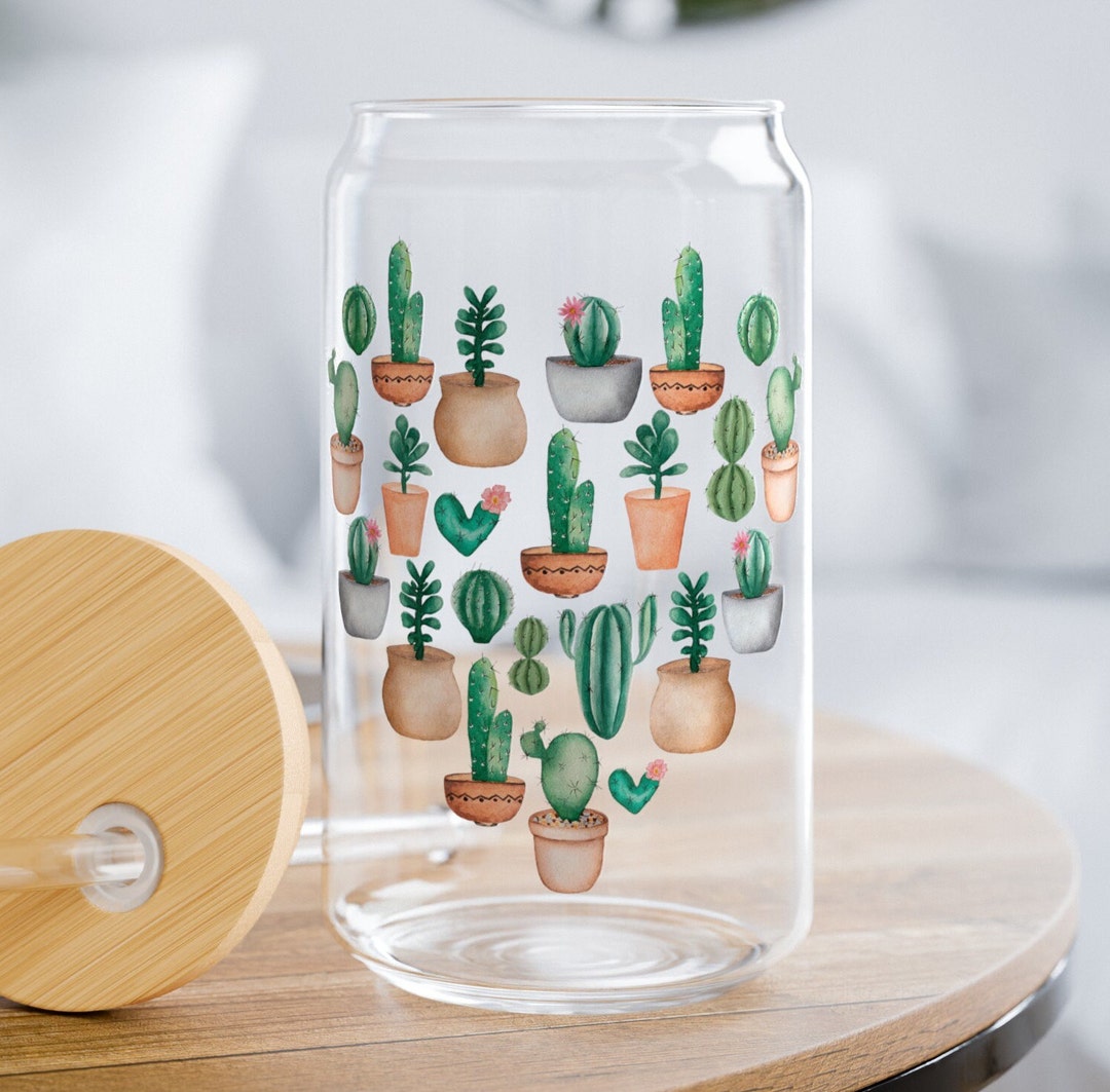 16oz Cactus Sipper Tumbler: Reusable Desert Vibes Glass for Succulent ...
