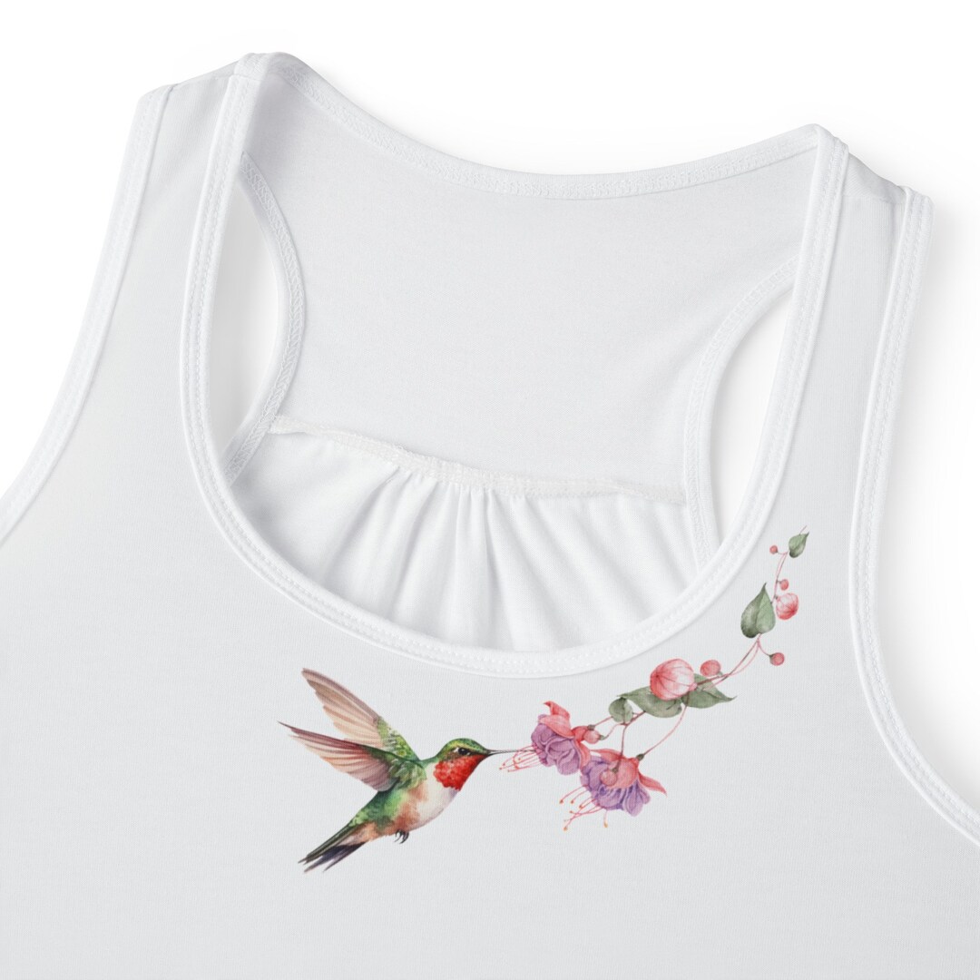 Watercolor Hummingbird Flower Neckline Tank Top, Cottagecore Fashion ...