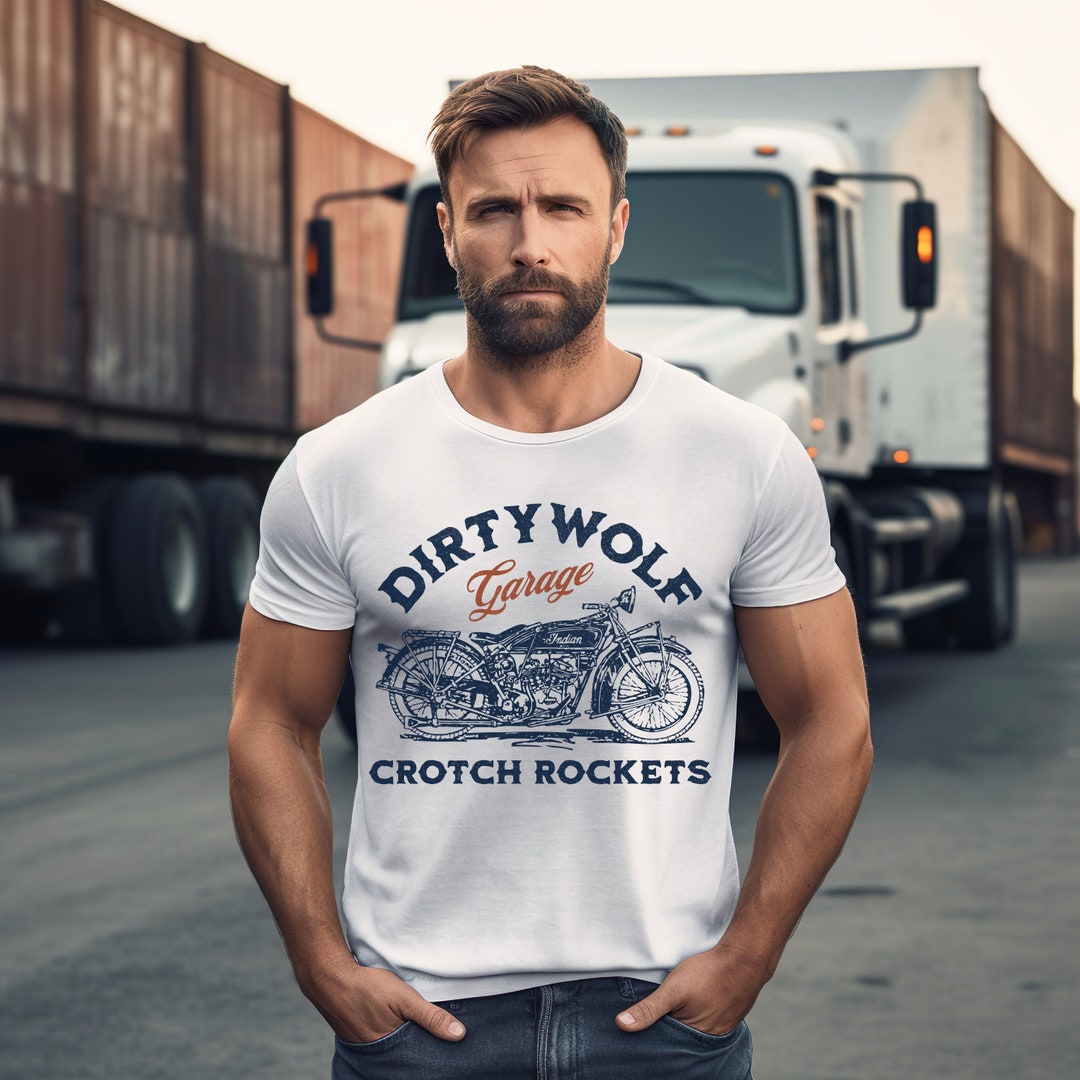 Dirty Wolf Garage Crotch Rockets T-shirt, Motorcycle, Chopper, Grease Monkey, Wolf, Howling at ...