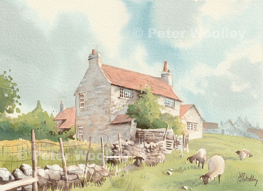 Original Watercolour Painting of a Stone Cottage and Sheep in Goathland ...