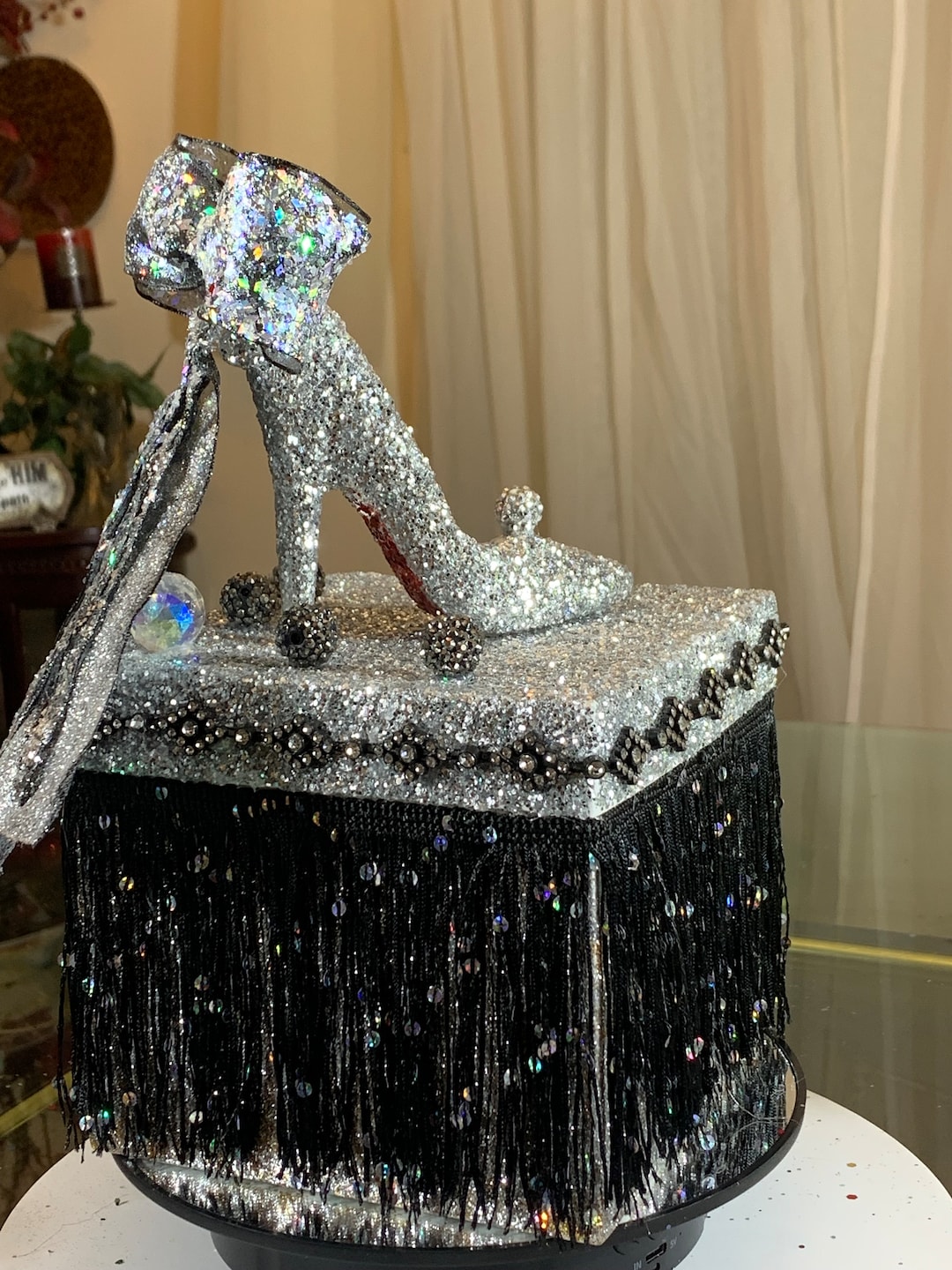 Beautiful Decoupage Decorative Shoe Box, Jewelry Box, Glitter ...