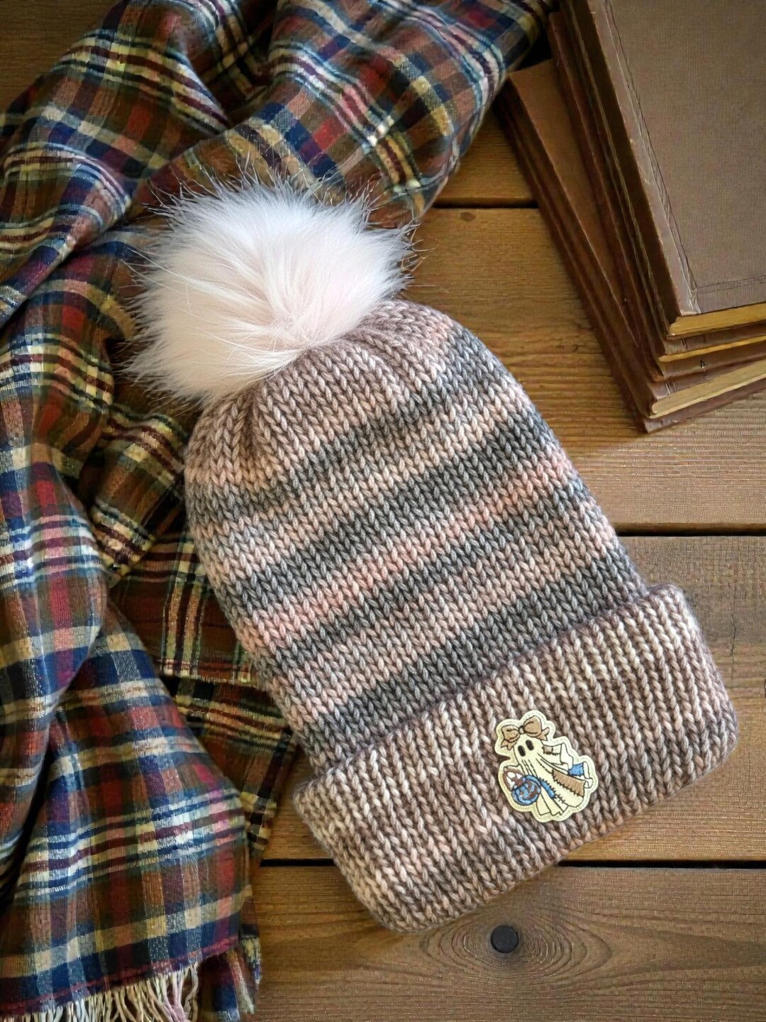 Cottagecore Ghost Pom Pom Beanie | Cozy Winter Hat - Etsy