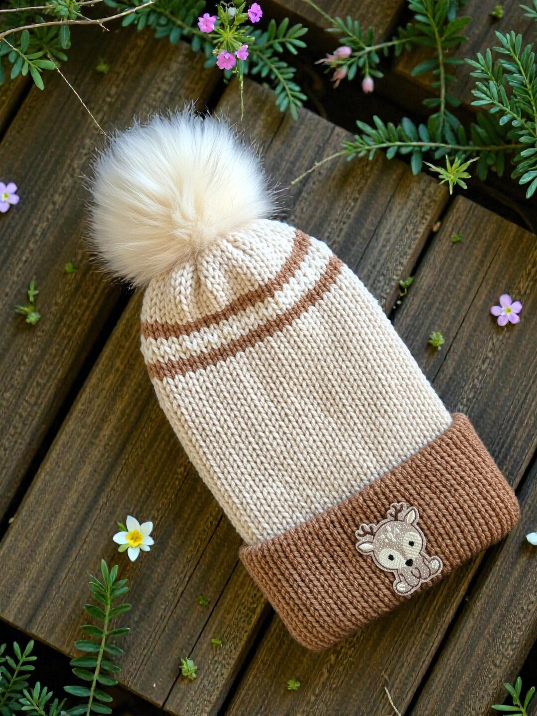 Cozy Woodland Winter Beanie | Cottagecore Deer Pom Pom Hat - Etsy