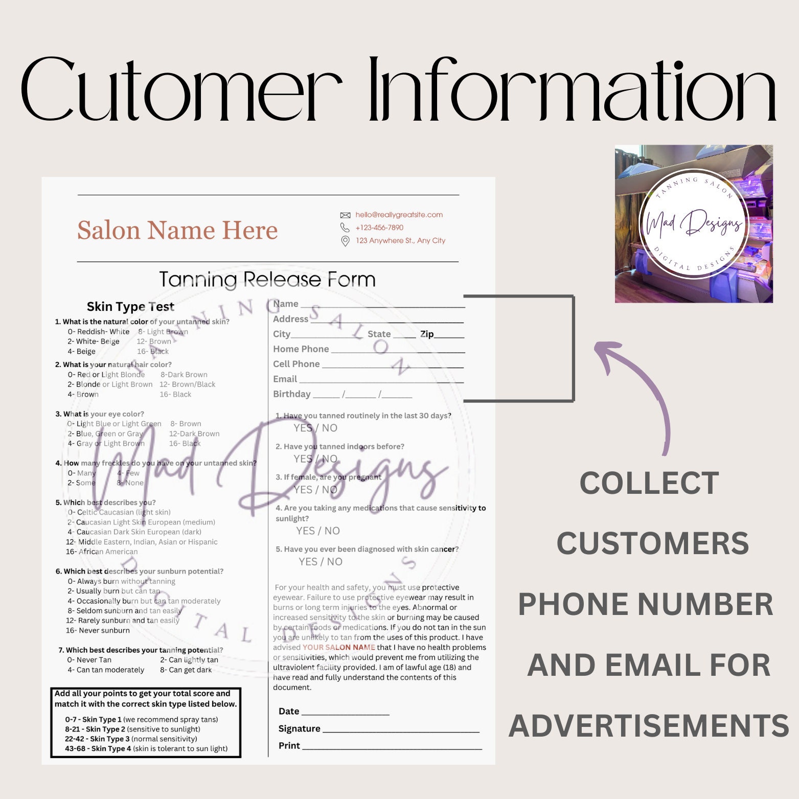 UV Tanning Bed Release Form for Salons - Etsy