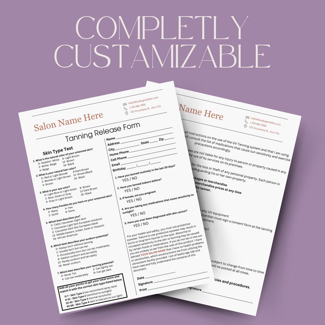 UV Tanning Bed Release Form for Salons - Etsy