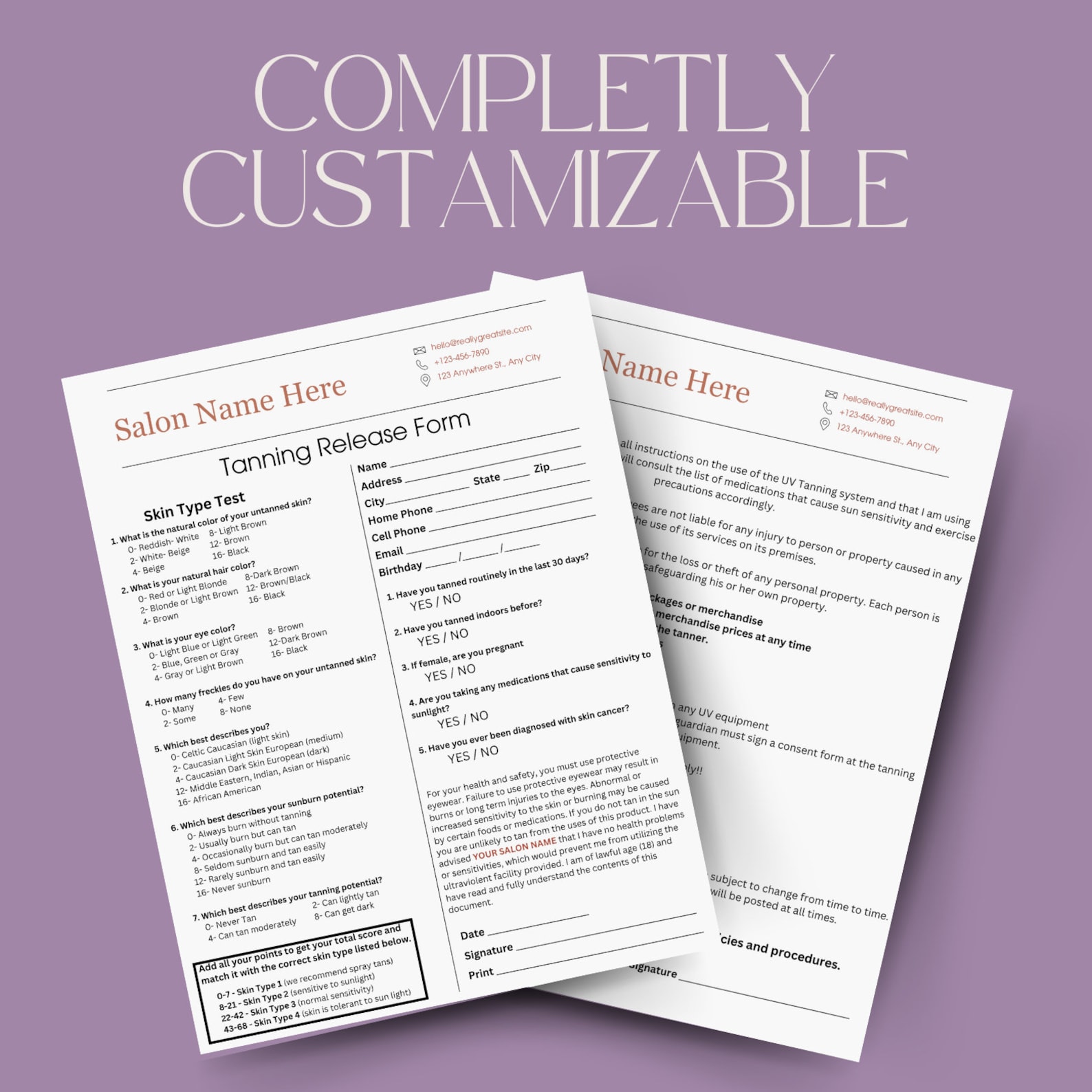 UV Tanning Bed Release Form for Salons - Etsy