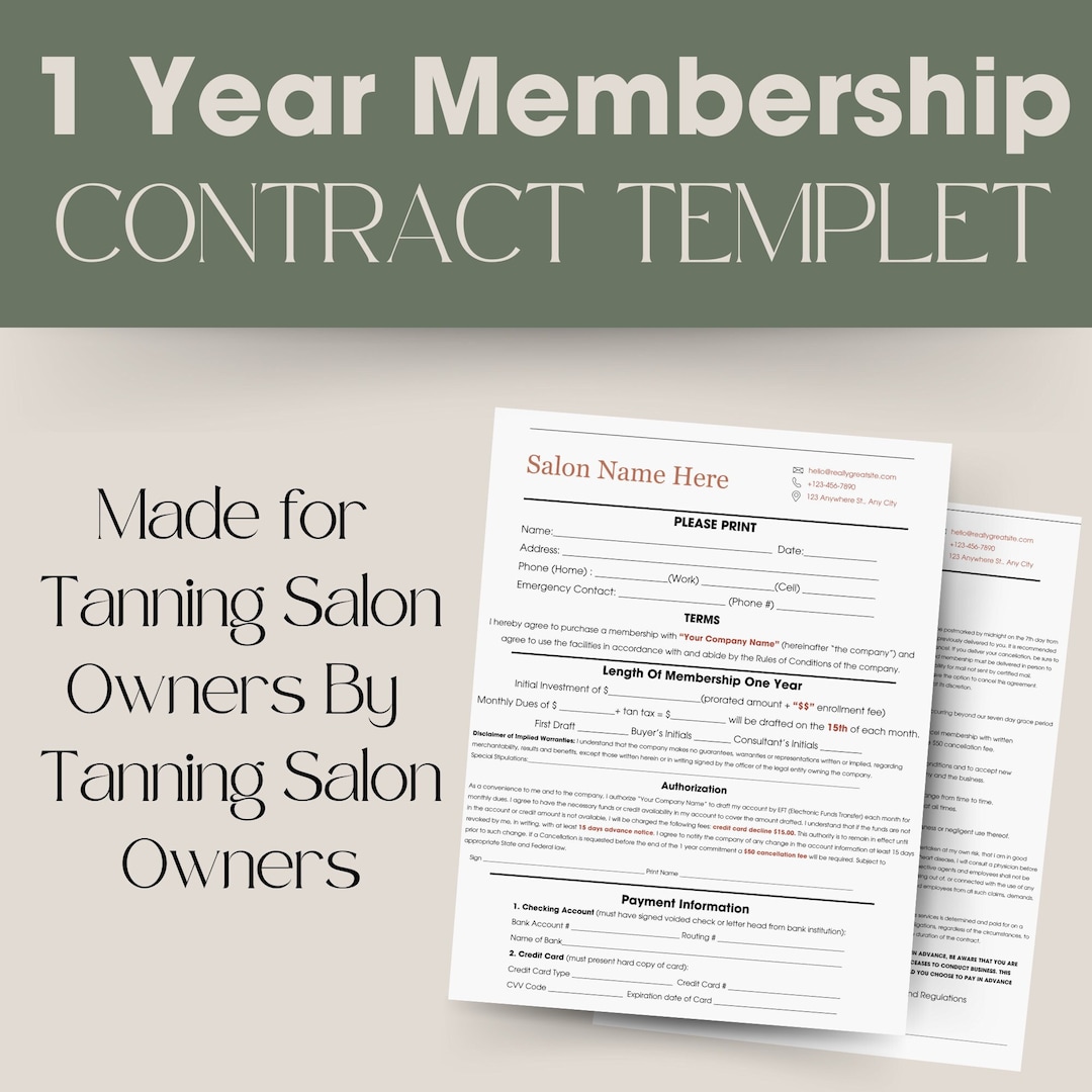 1 Year Tanning Membership Contract - Etsy
