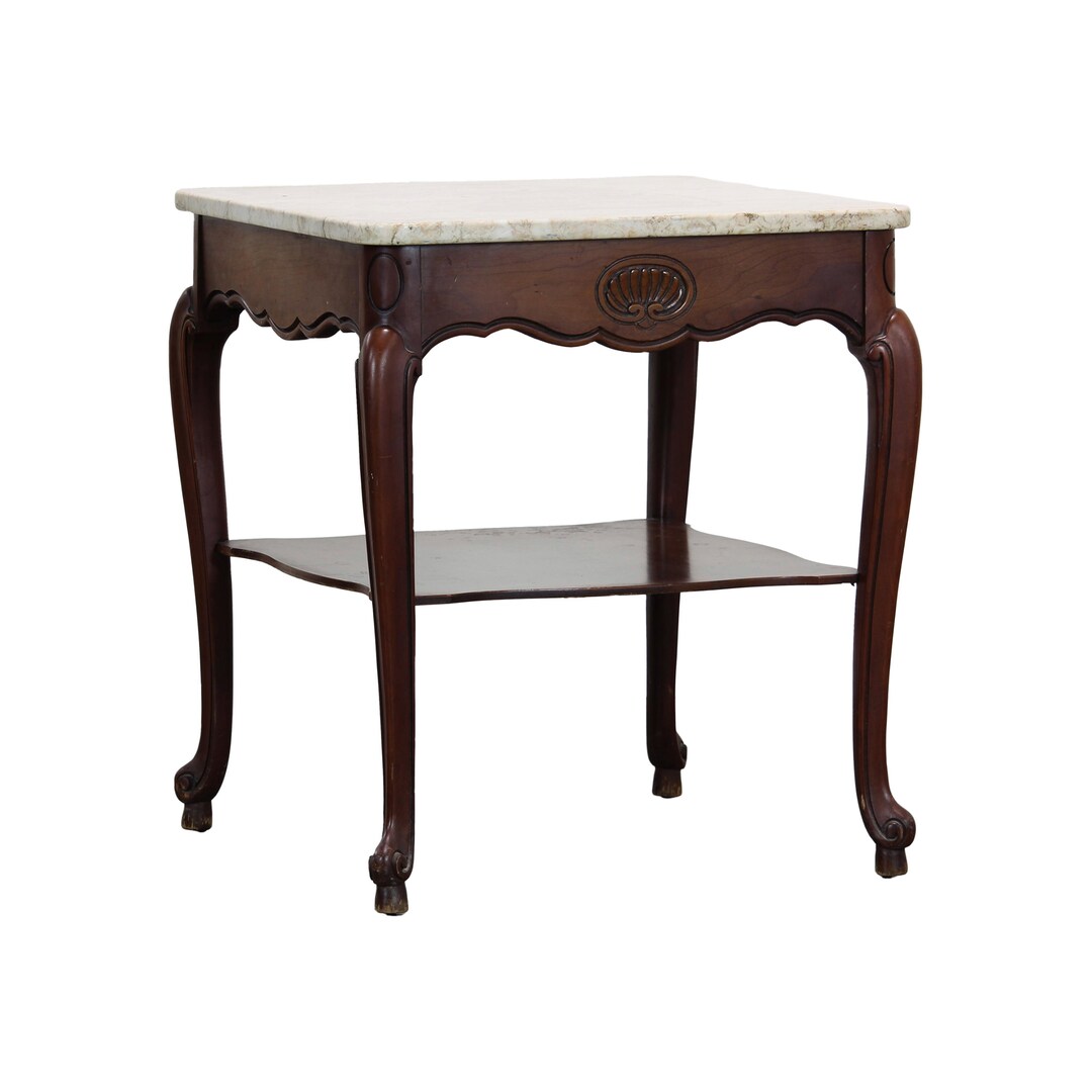 Vintage Queen Anne Style Side Table With Stone Top - Etsy