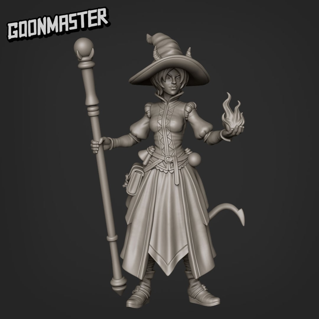Tiefling Female Wizard, Infernal, 3D Printed Miniature, D&D, Dungeons ...