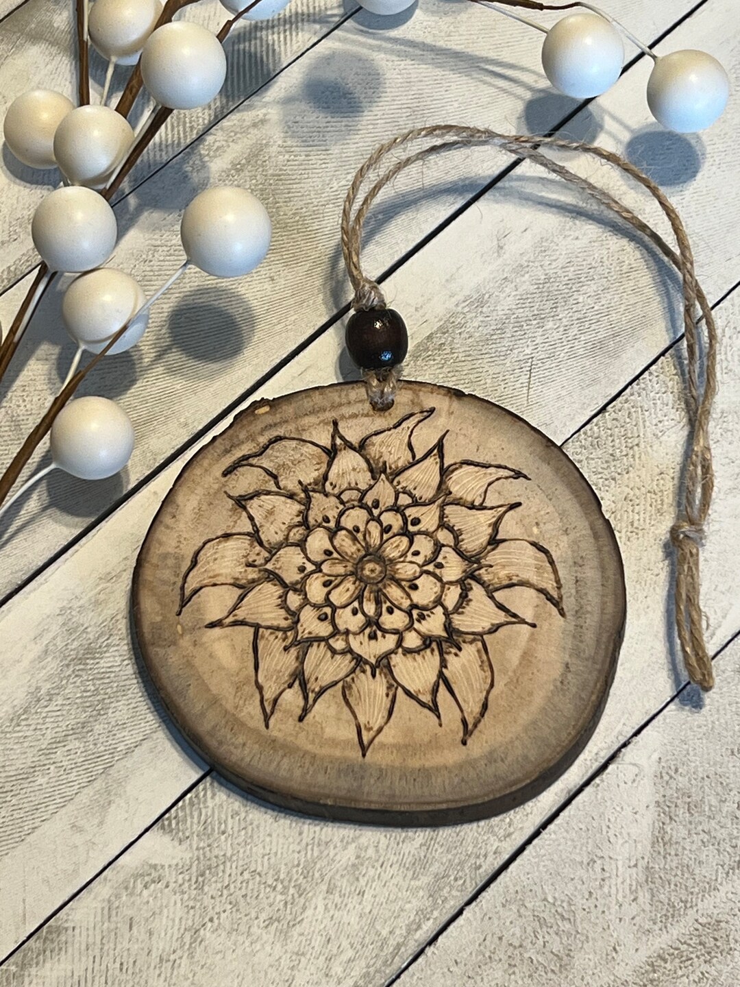 Aspen Wood Ornament/flower/pyrography Art/christmas Ornament /holiday ...