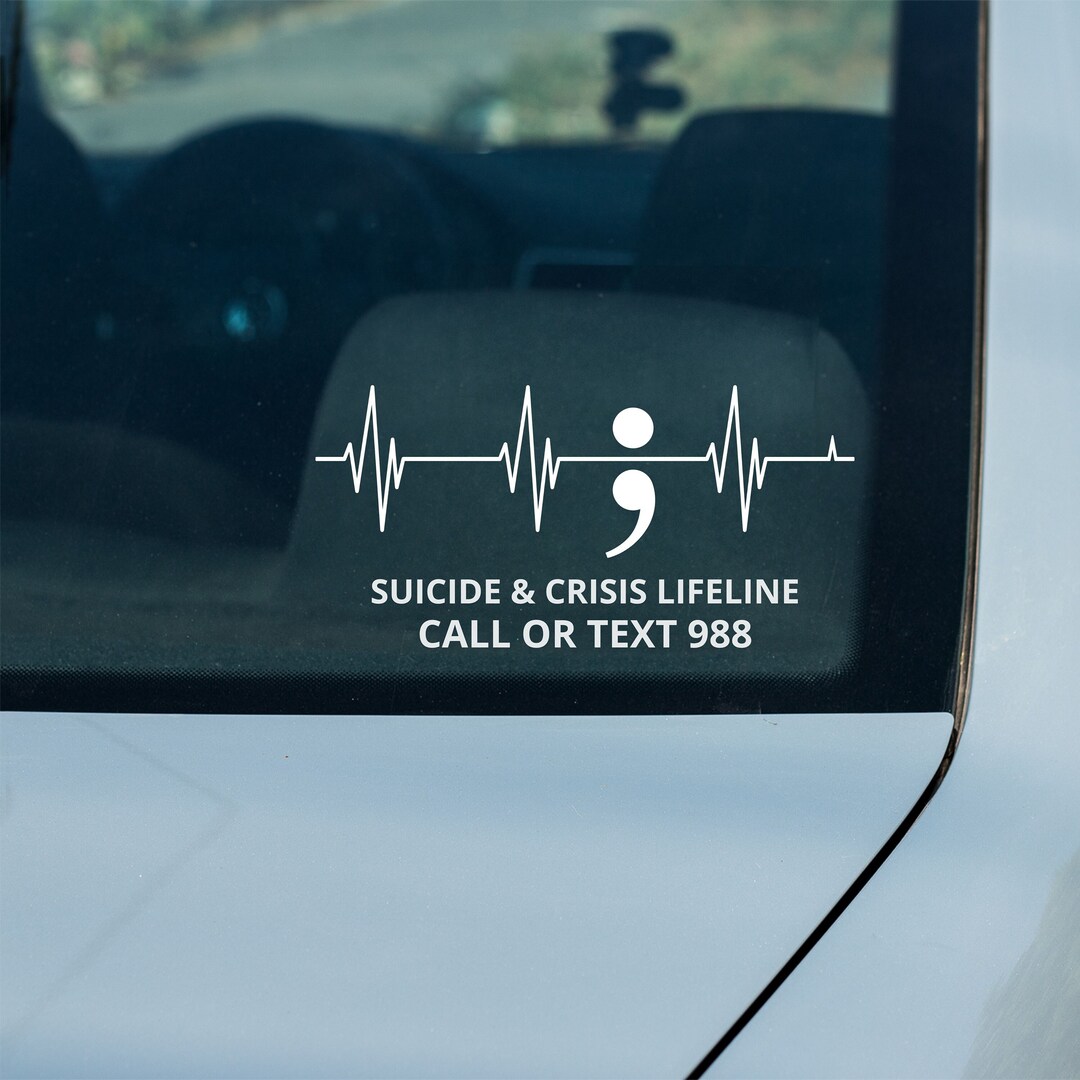 Suicide Prevention Decal, 988 Suicide Prevent, Semicolon Heartbeat ...