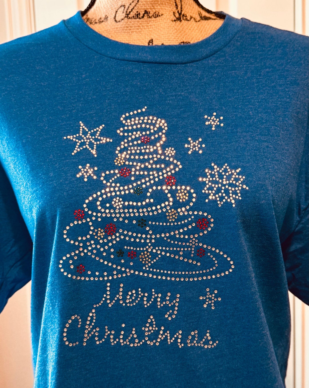 Rhinestone Merry Christmas Tree Shirt - Etsy