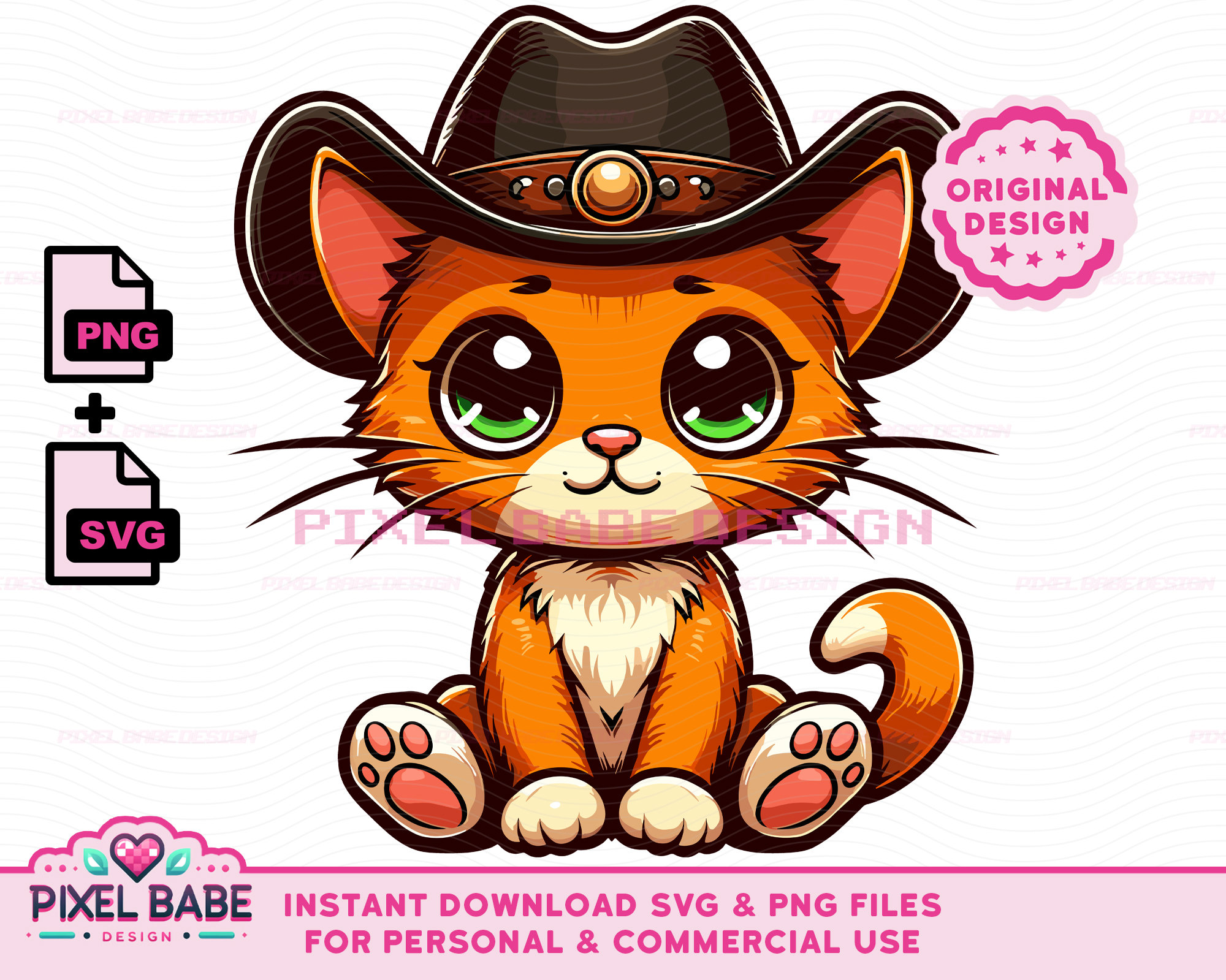 Cute Western Cat in Cowboy Hat PNG SVG Digital Download Cat Lover Art ...