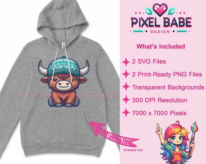 Highland Cow PNG SVG: Cow in Turquoise Southwest Navajo Pattern Cap ...