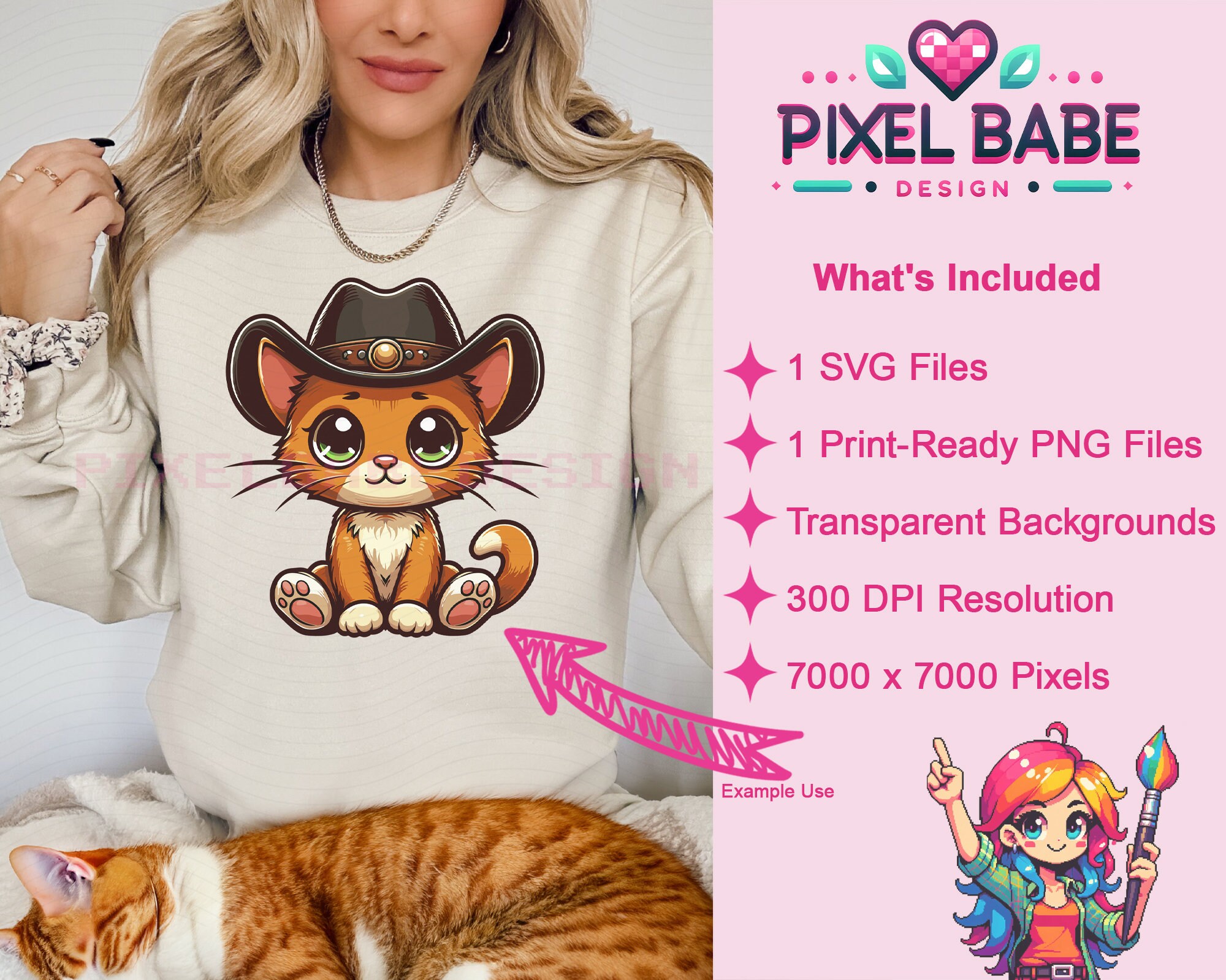 Cute Western Cat in Cowboy Hat PNG SVG Digital Download Cat Lover Art ...