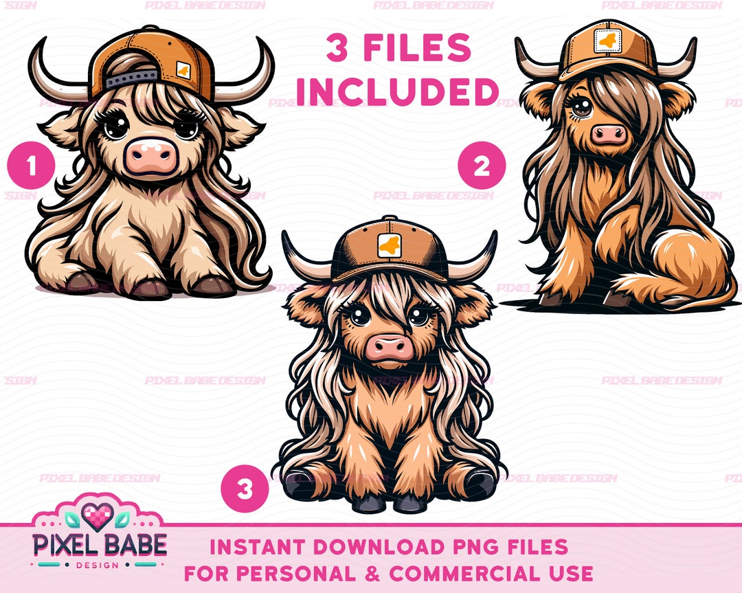 Highland Cow With Cow Spot Patch Cap PNG Bundle, Highland Cow PNG ...