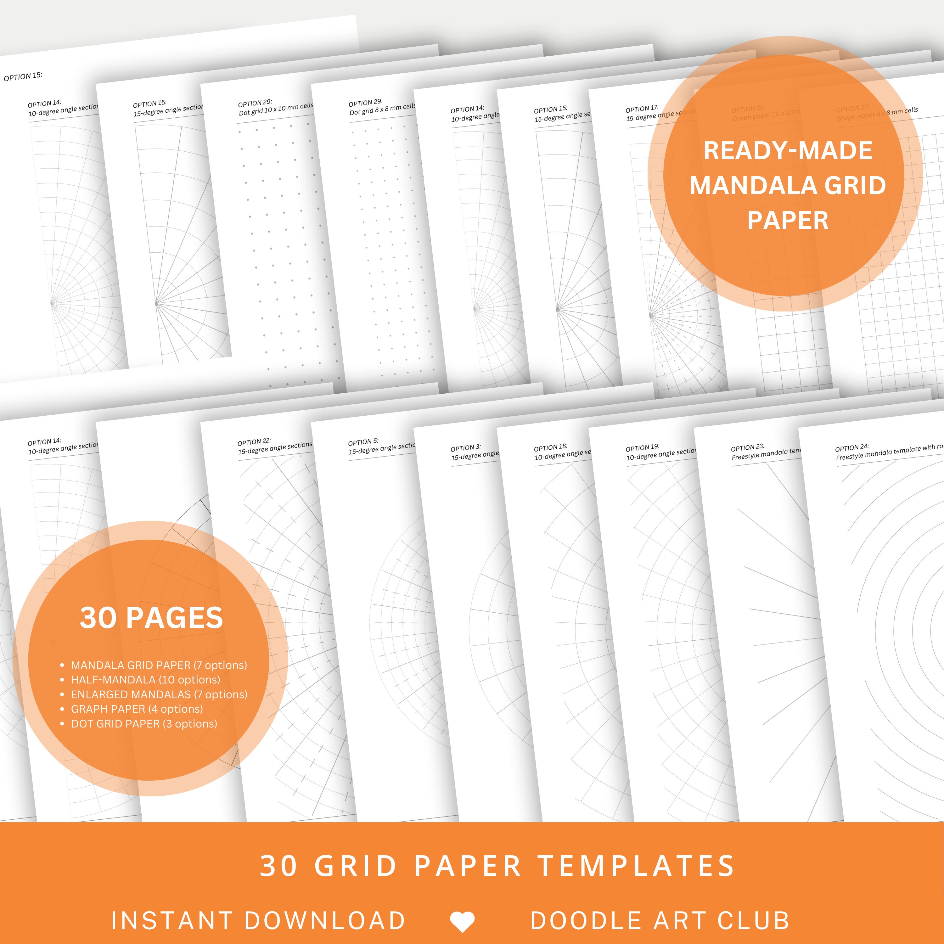 Grid Paper Printable, Gridline Templates for Mandala Practice PDF, JPEG ...