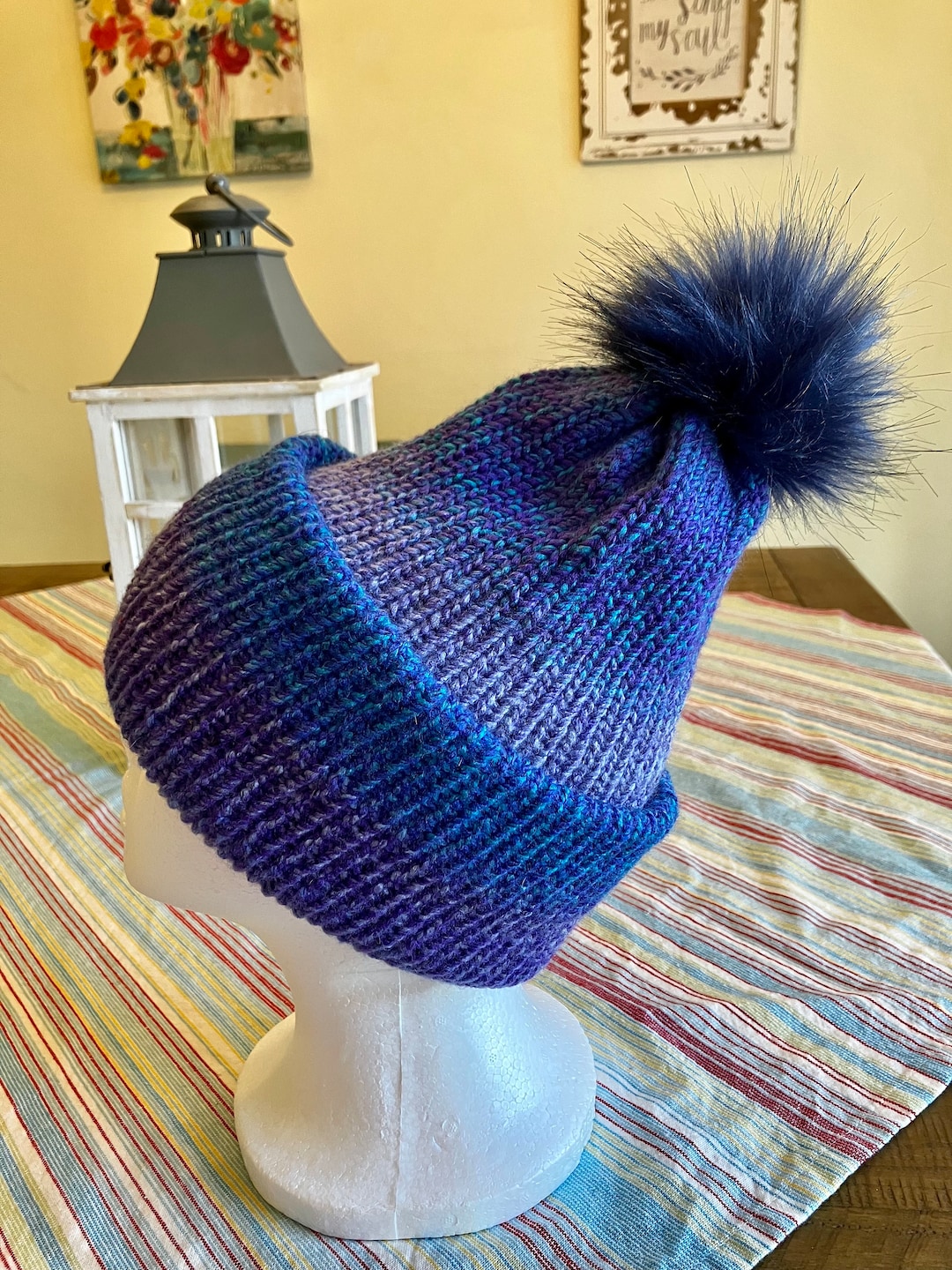 Handmade Knit Pom Pom Beanie Winter Hat - Etsy