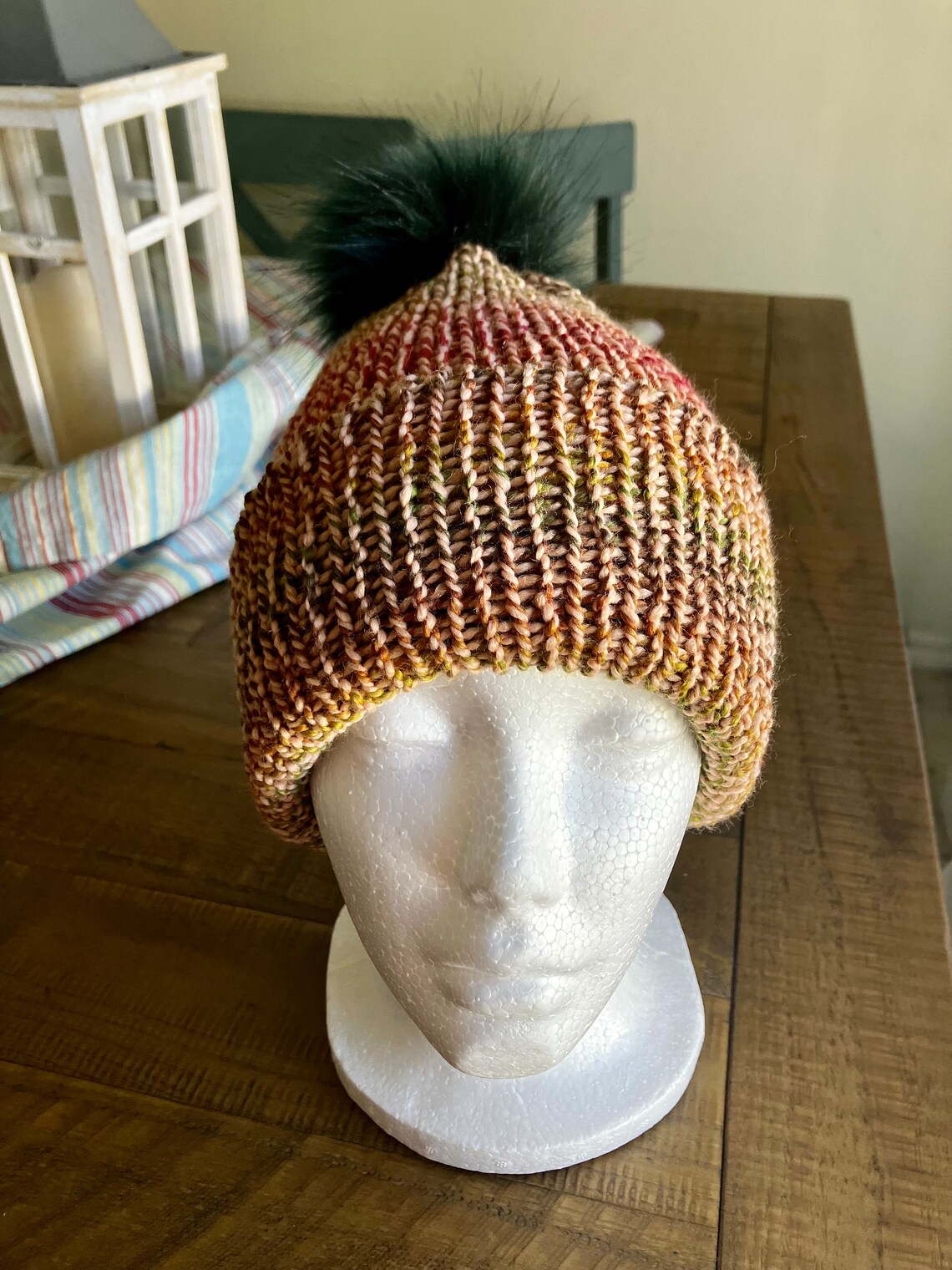 Handmade Winter Scarf & Hat Set With Pom Pom Knit Christmas Gift for ...