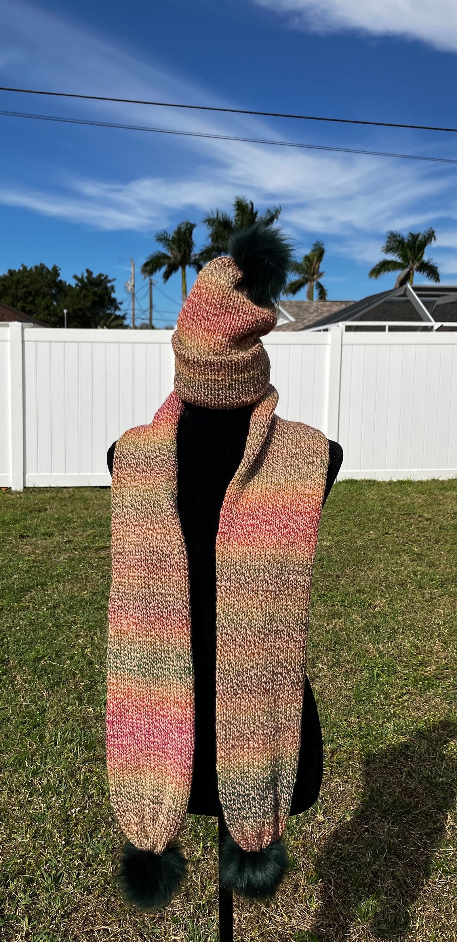 Handmade Winter Scarf & Hat Set With Pom Pom Knit Christmas Gift for ...