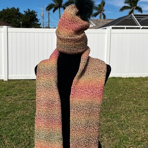 Handmade Winter Scarf & Hat Set With Pom Pom Knit Christmas Gift for ...