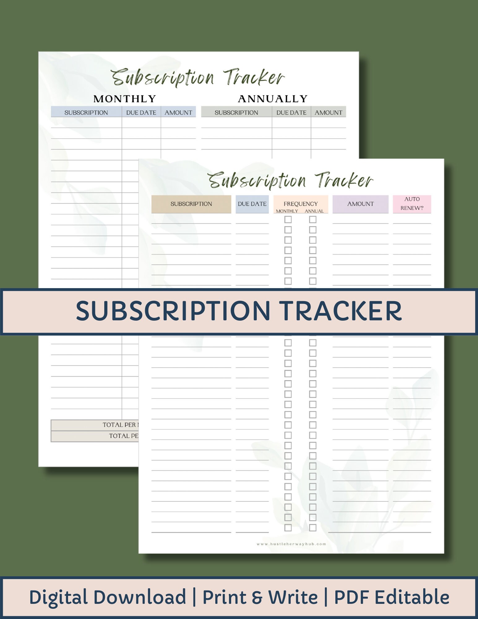 Subscription Tracker | Printable Subscription Log | Monthly & Annual ...