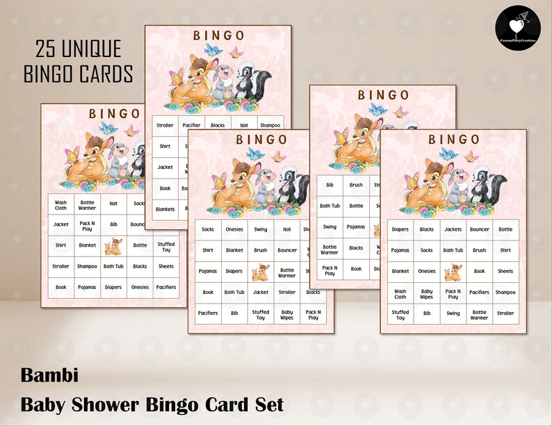 Bambi Baby Shower Bingo Card Set, Pink, Bingo Card Set, Digital File - Etsy