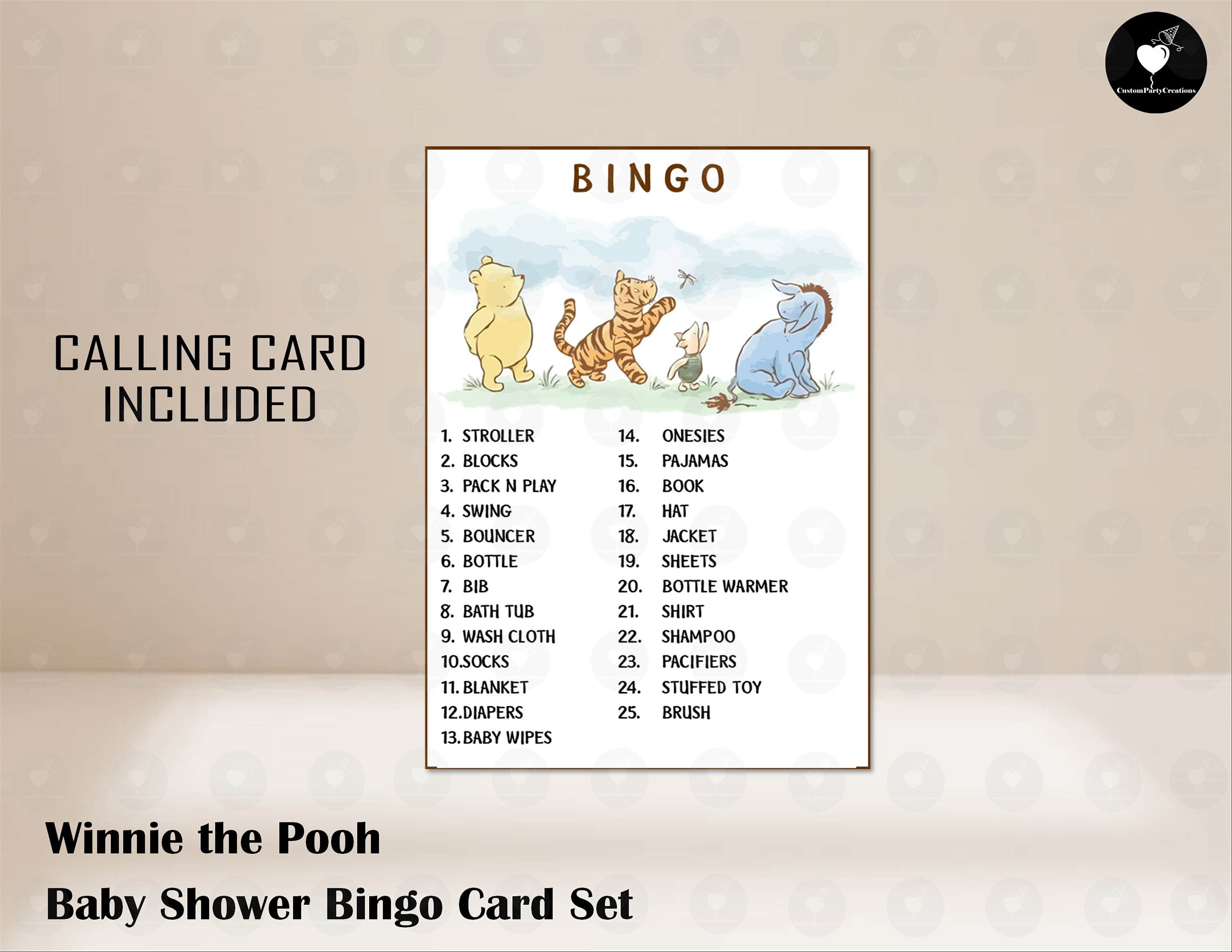 Classic Winnie the Pooh Baby Shower Bingo Card Set, White, Digital File - Etsy