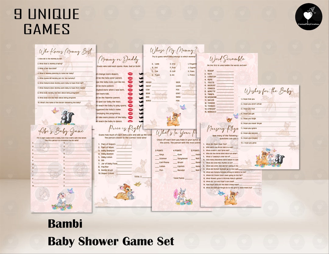 Bambi Baby Shower Games, Pink, Baby Shower Game Digital File - Etsy