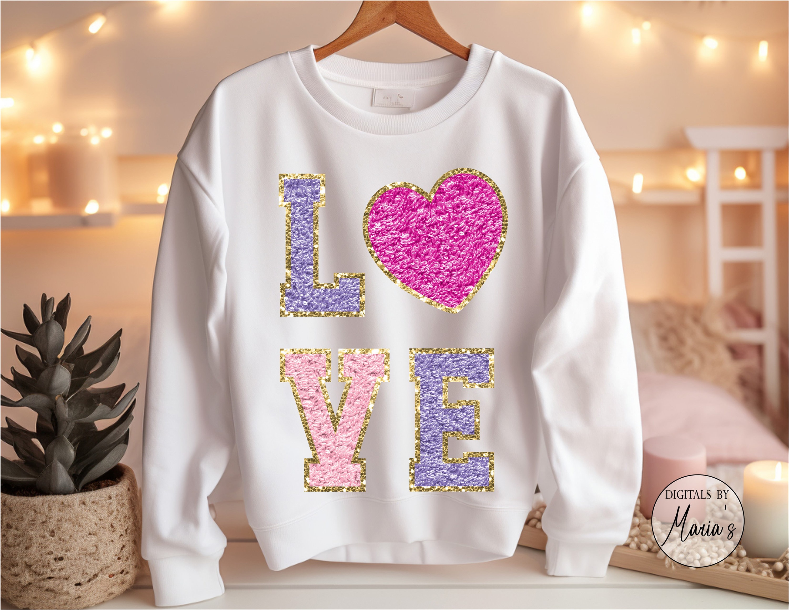 Chenille Love Patch PNG Design, Pink Purple, Valentines Day Love ...