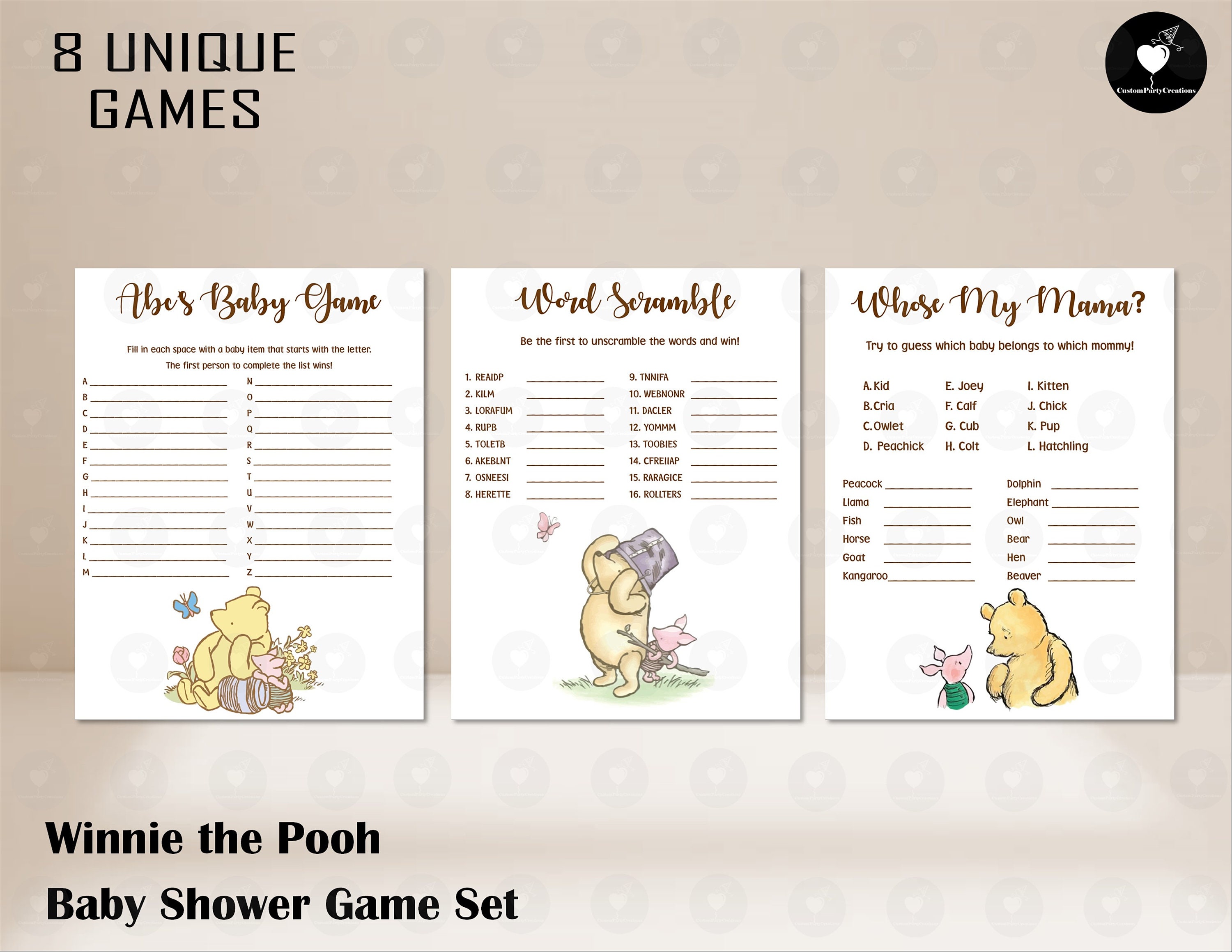 Classic Winnie the Pooh Baby Shower Games White - Etsy