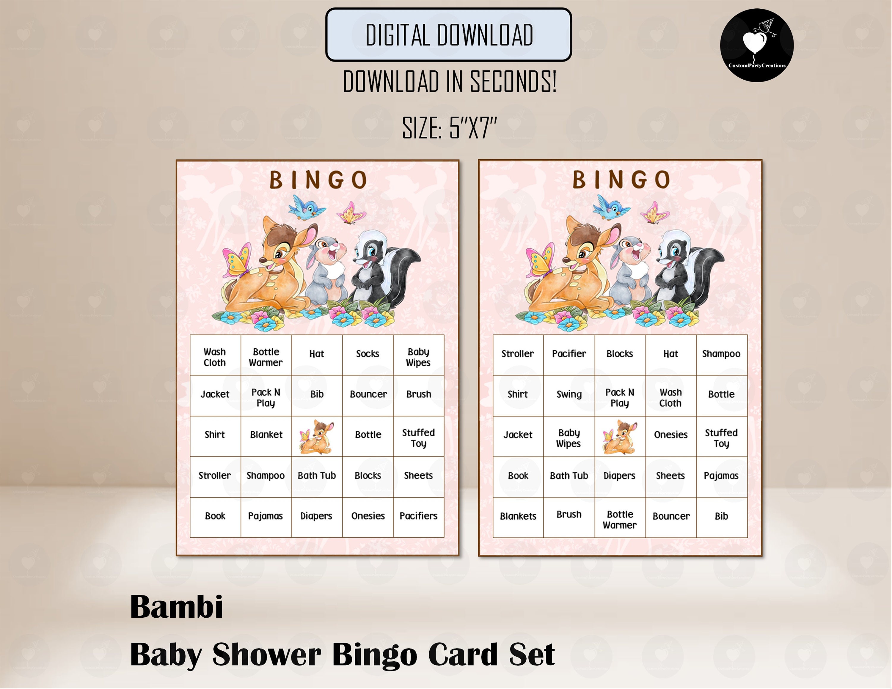 Bambi Baby Shower Bingo Card Set, Pink, Bingo Card Set, Digital File - Etsy