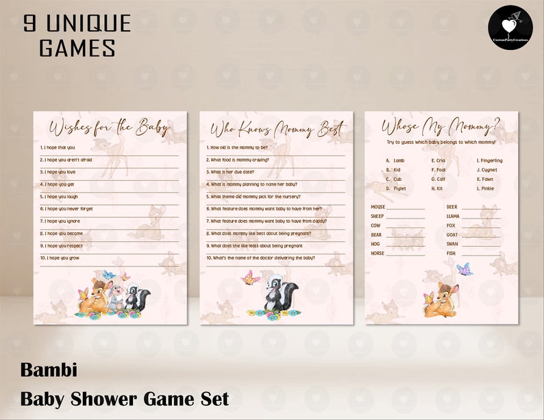 Bambi Baby Shower Games, Pink, Baby Shower Game Digital File - Etsy