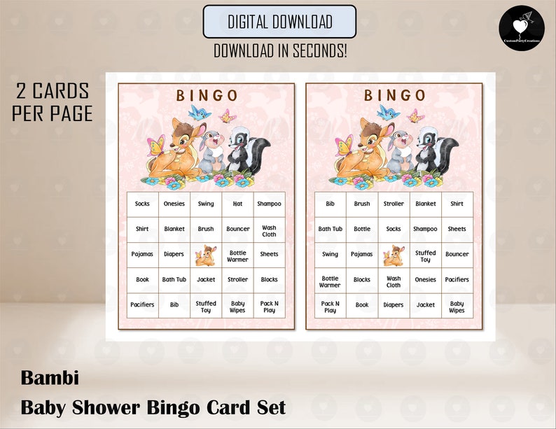 Bambi Baby Shower Bingo Card Set, Pink, Bingo Card Set, Digital File - Etsy