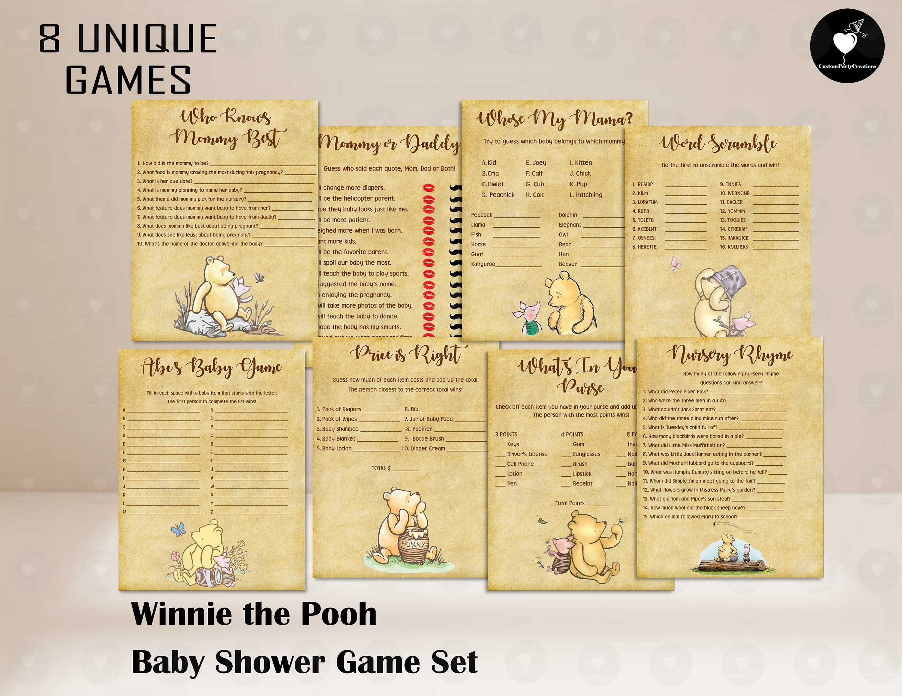 Classic Winnie the Pooh Baby Shower Games - Etsy