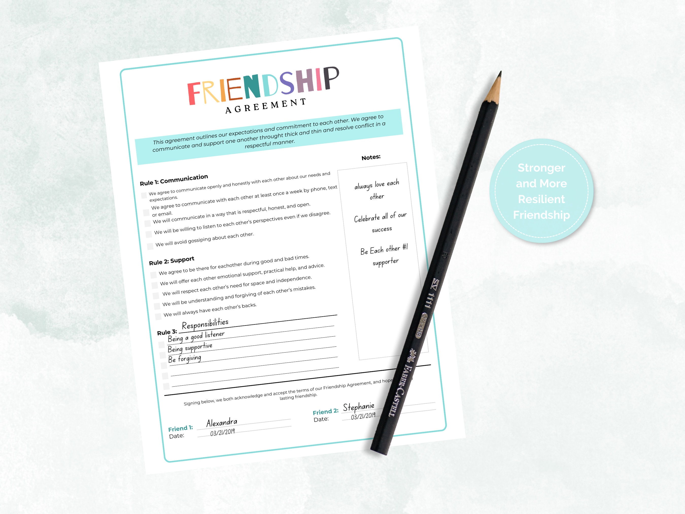 Printable Friendship Agreement, Friendship Contract - Etsy