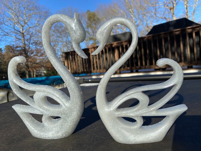 Handcrafted Resin Swan Pair | Customizable Lovebird Decor, Romantic ...